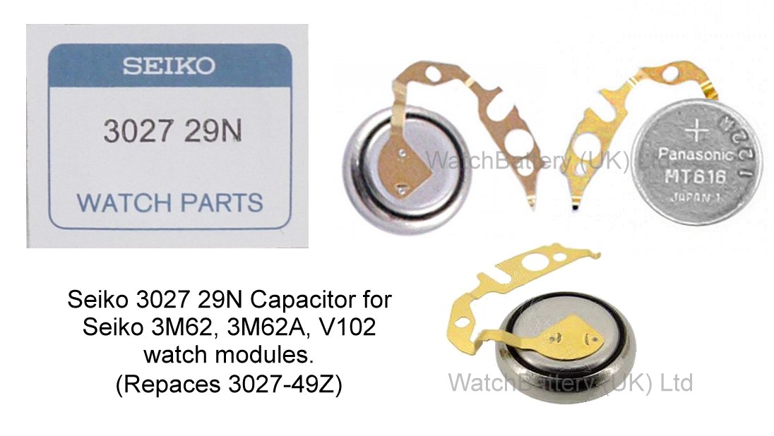 Seiko 3027 29N Watch Battery (MT616) for Seiko 3M21, 3M22, 3M62, V102 ...